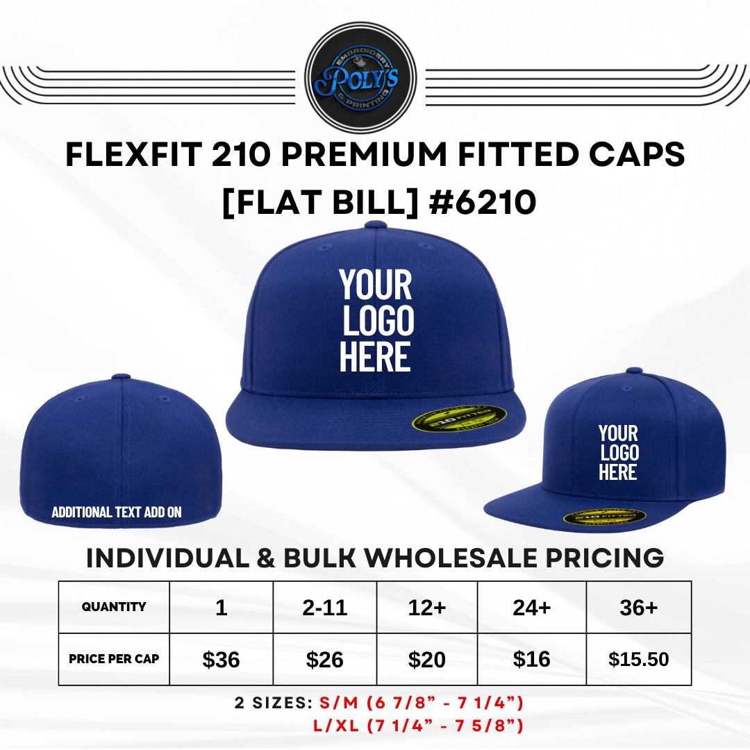 Custom Embroidered Flexfit 210® Premium Fitted Cap [Flat Bill] #6210 – Poly’s Embroidery and ...