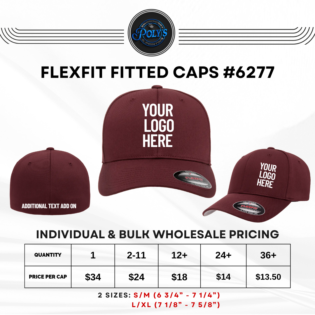 Custom Embroidered Flexfit® Fitted Cap #6277 – Poly’s Embroidery and Printing